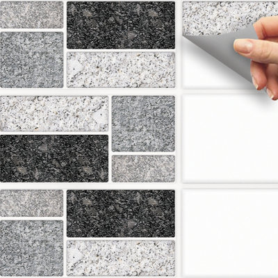 Stick and Go 9 Tile Stickers : Granite Mix - To stick over 20cm x 10cm ...