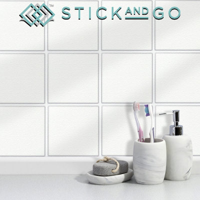 Stick and Go Self Adhesive Stick On Tiles White 6" x 6" Box of 8 Apply ...