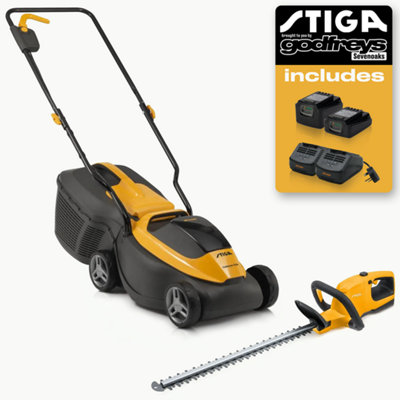Stiga Collector 132e Battery Lawnmower 30cm & HT100e Battery Hedge ...