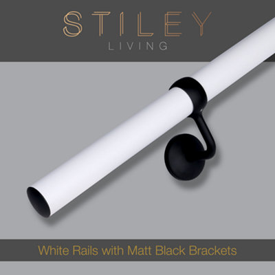 Stiley Living Matt White & Black Wall Mounted Indoor Banister Rail with ...