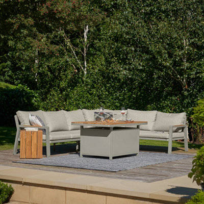 STOCKHOLM LIMESTONE OUTDOOR CORNER SEATING SET INCLUDING FIRE PIT TABLE