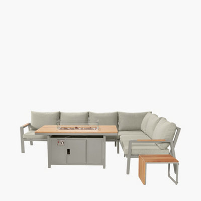 STOCKHOLM LIMESTONE OUTDOOR CORNER SEATING SET INCLUDING FIRE PIT TABLE
