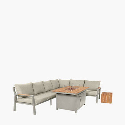 STOCKHOLM LIMESTONE OUTDOOR CORNER SEATING SET INCLUDING FIRE PIT TABLE