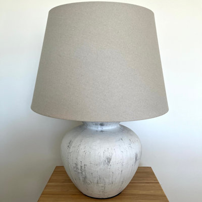 Stone Base Lamp, Neutral Table, Bedside with Beige Linen Shade