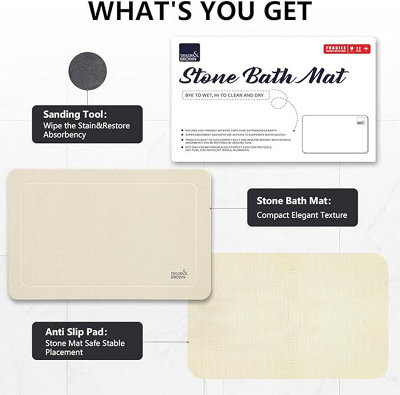 Stone Bath Mat 60x39cm Quick-Dry Diatomaceous Earth Bathroom Mat with ...