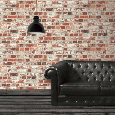 Stone Brick Wall Rustic Red Grey Grout Thick Textured Realistic Urban ...