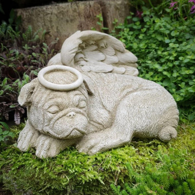 Stone Cast Dog Angel Pug Garden Ornament