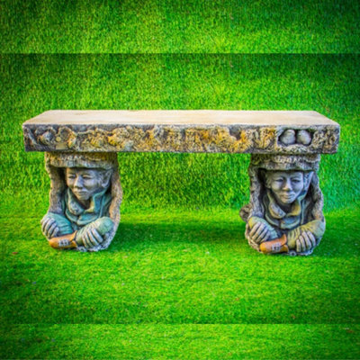 Stone Cast Garden Bench Seat Pixie Goblin Magical Design 100 m