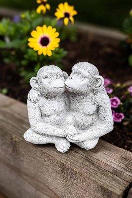Stone Effect Kissing Monkeys Garden Statue Smooching Chimp Pond ...