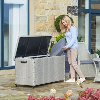 Stone Grey Small Rattan Storage Box Rectangular Cushion Box