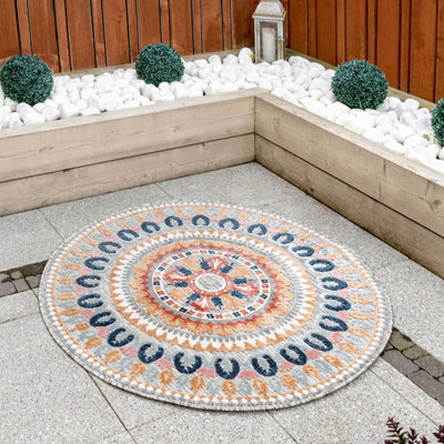 Stone Multicolour Round Circle Mandala Textured Flatweave Indoor ...