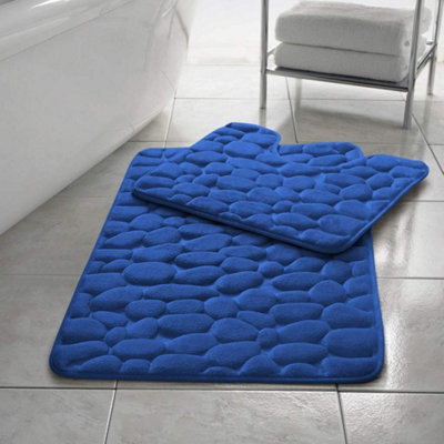 Stone Pebbles Bath Mat Set Non Slip Pedestal Set Extra Absorbent 100% ...