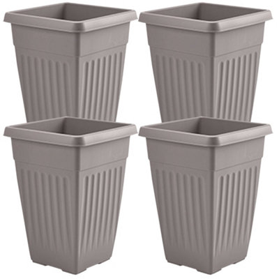 Stone Taupe Large Tall Planter Square Plastic Garden Flower Plant Pot ...