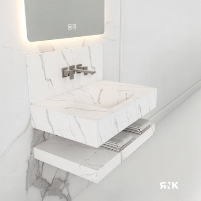STONE WALL HUNG BASIN WITH STORAGE SHELF 1000MM