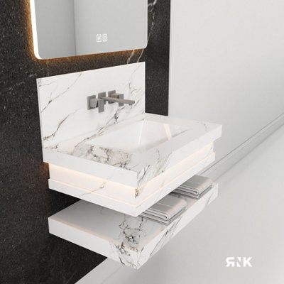 STONE WALL HUNG BASIN WITH STORAGE SHELF 1000
