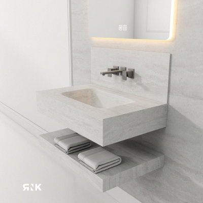 STONE WALL HUNG BASIN WITH STORAGE SHELF 800
