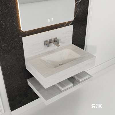 STONE WALL HUNG SINGLE BASIN WITH STORAGE SHELF 1200