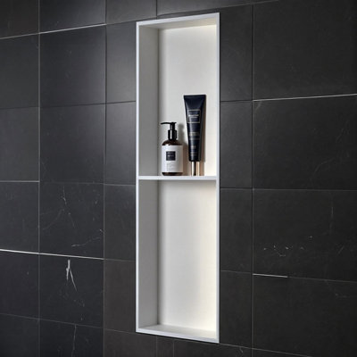 Stone Wall Niche Recessed Waterproof Shelf 30cm x 90cm Matt White