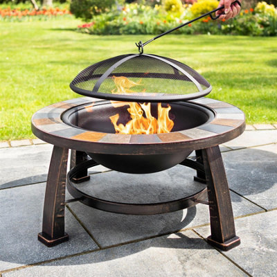 Stonegate Firepit with Slate Mosaic Finish 60cm Durable Steel Three-Leg ...