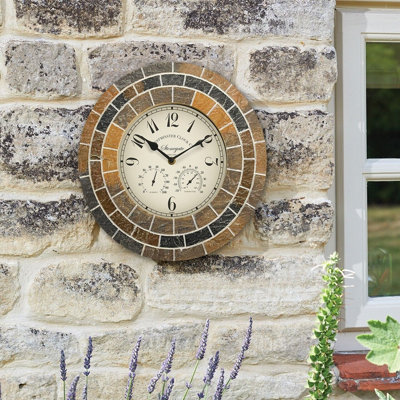Stonegate Mosaic Quartz Wall Clock & Thermometer - Battery Powered ...