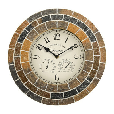 Stonegate Mosaic Quartz Wall Clock & Thermometer - Battery Powered ...