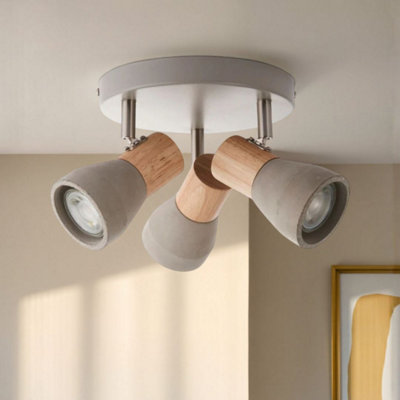 Stoneleigh 3 Light Concrete & Wood Effect Ceiling Spotlight Plate