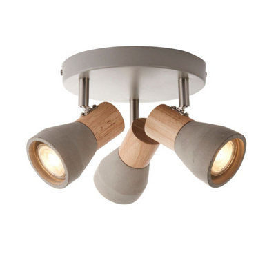 Stoneleigh 3 Light Concrete & Wood Effect Ceiling Spotlight Plate
