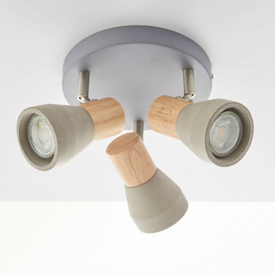 Stoneleigh 3 Light Concrete & Wood Effect Ceiling Spotlight Plate