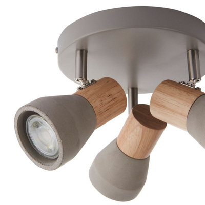 Stoneleigh 3 Light Concrete & Wood Effect Ceiling Spotlight Plate