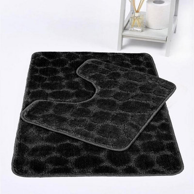 Stones 2 Piece Bath Mat & Pedestal Set Non Slip Extra Absorbent ...
