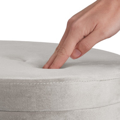 Stool Ava - round, padded velvet look, with storage space - light grey, 1