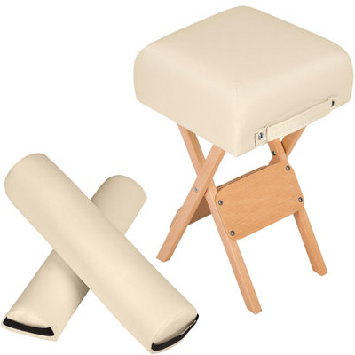 Stool & Bolster Cushion Set - foldable, padded, wood and faux leather ...