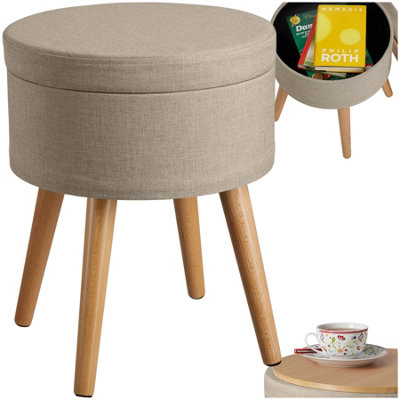 Stool Yara upholstered chair with storage space in linen look - sand ...