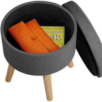 Stool Yumi with storage in linen look - dark grey | DIY at B&Q
