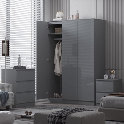 Stora 3 Door Triple Wardrobe Large High Gloss Grey