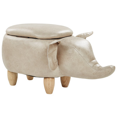Storage Animal Stool ELEPHANT Faux Leather Taupe
