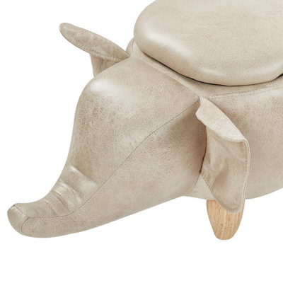 Storage Animal Stool ELEPHANT Faux Leather Taupe