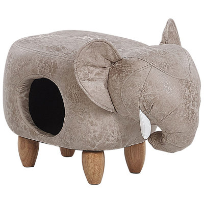 Storage Animal Stool JUMBO Faux Leather Grey Elephant