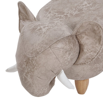 STORAGE ANIMAL STOOL JUMBO FAUX LEATHER GREY ELEPHANT