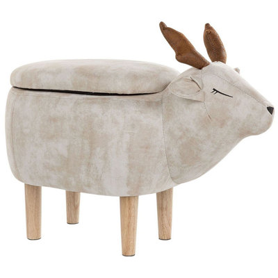 Storage Animal Stool REINDEER Fabric Beige