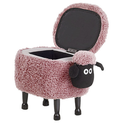 Storage Animal Stool SHEEP Fabric Pink Sheep
