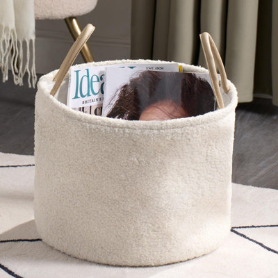 Storage Basket Handles Teddy Boucle Fleece Hamper Home Laundry Clothes ...