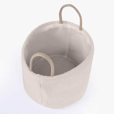 Storage Basket Handles Teddy Boucle Fleece Hamper Home Laundry Clothes ...