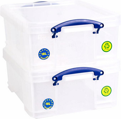 Storage Box Really Useful, Re-Stackable 18 Litre Storage Boxes (2 Boxes)