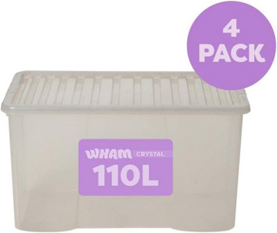 Storage Box With Lid 110L Wham Plastic Storage Container Box, Tint Grey ...
