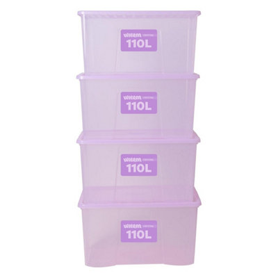 STORAGE BOX WITH LID 110L WHAM PLASTIC STORAGE CONTAINER BOX,TINT LILAC ...