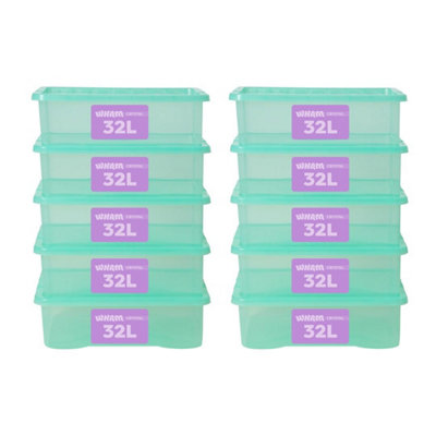 Storage Box With Lid 32L Wham Plastic Container Box,Tint Spearmint (Set ...