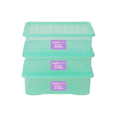 Storage Box With Lid 32L Wham Plastic Container Box,Tint Spearmint (Set ...