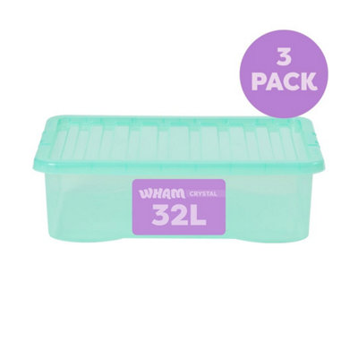 Storage Box With Lid 32L Wham Plastic Container Box,Tint Spearmint (Set ...