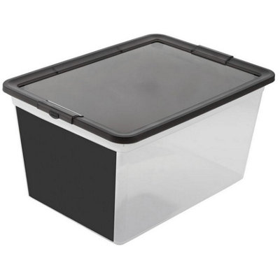 Storage Box with Lid Chalkboard Label Plastic Organizer 30L Home Office